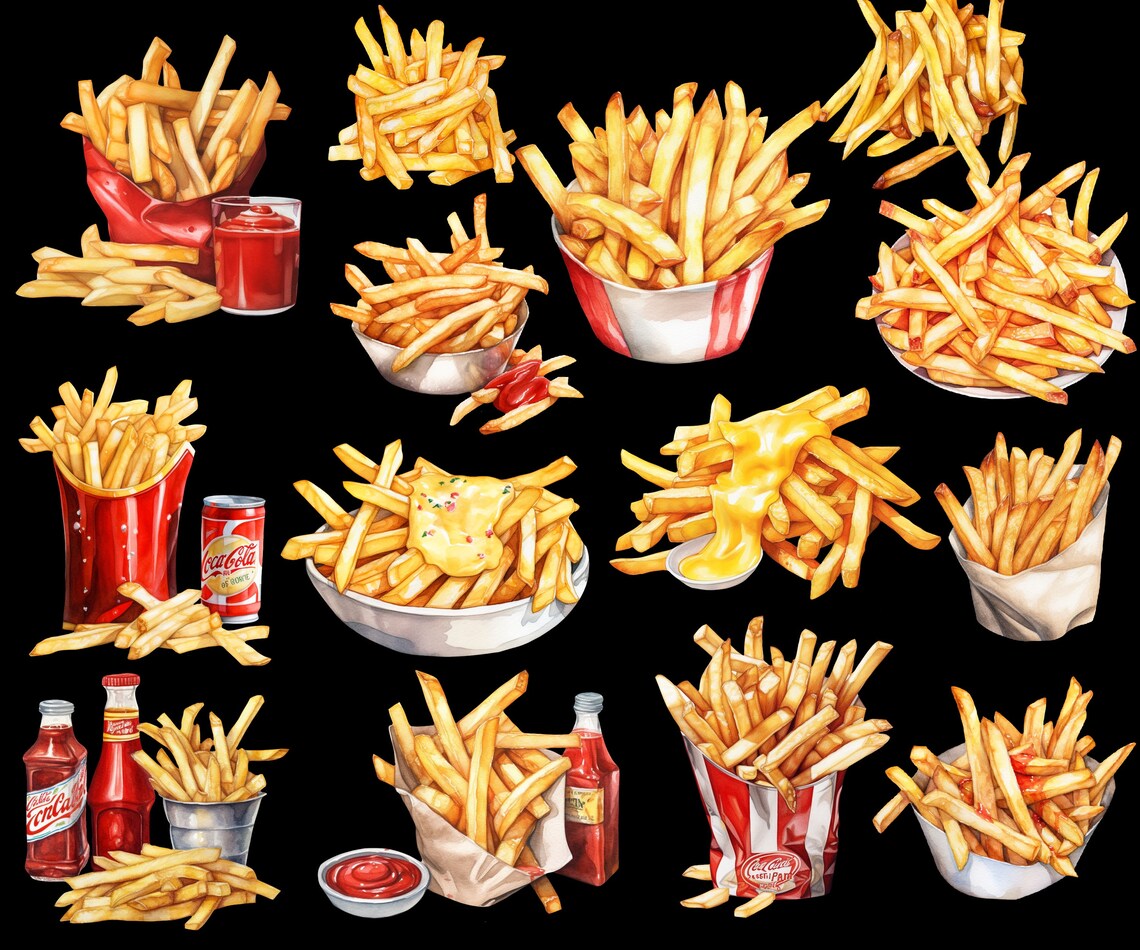 14 Watercolor French Fries Clipart Bundle. French Fries Png. PNG ...