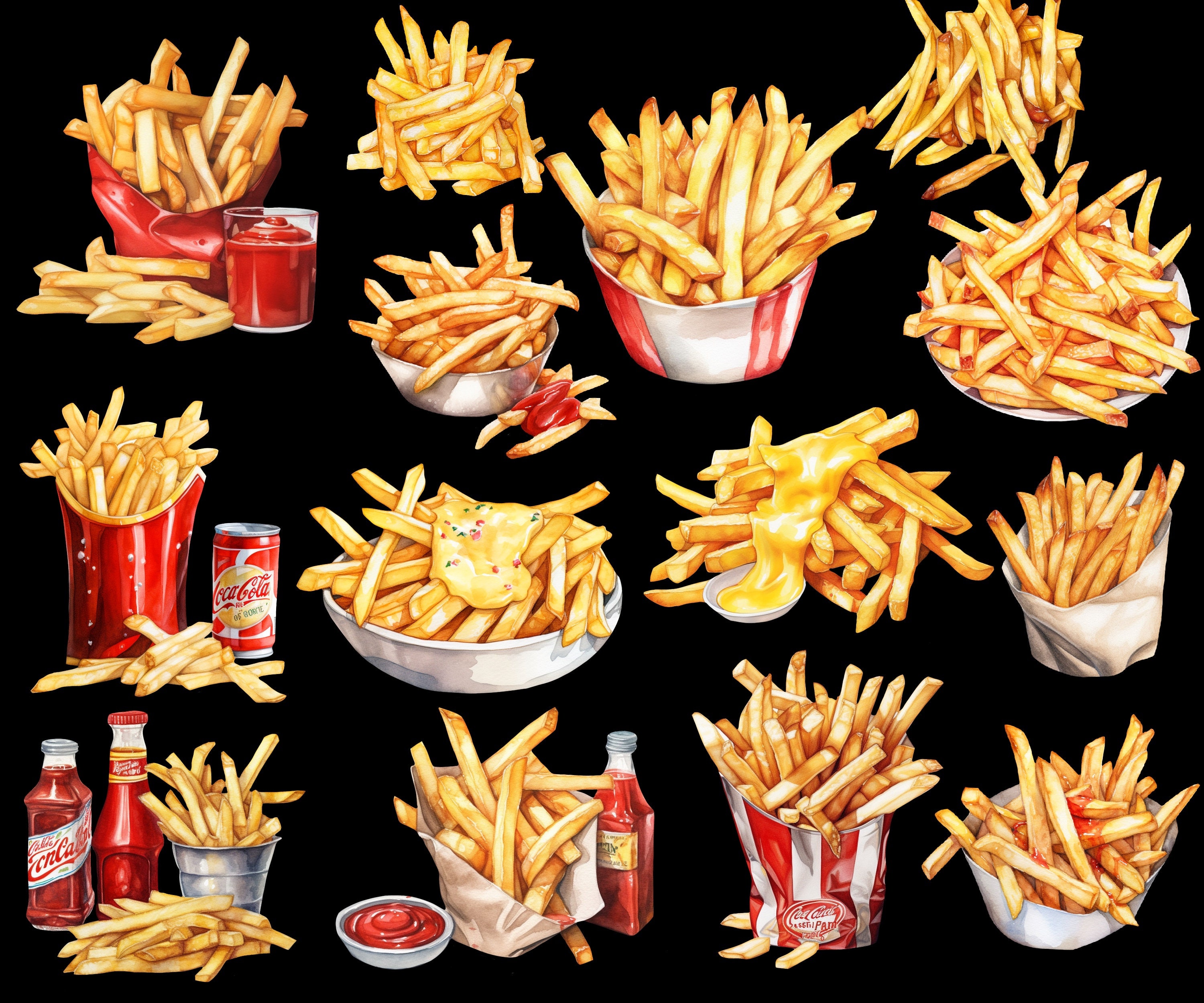14 Watercolor French Fries Clipart Bundle. French Fries Png. PNG ...