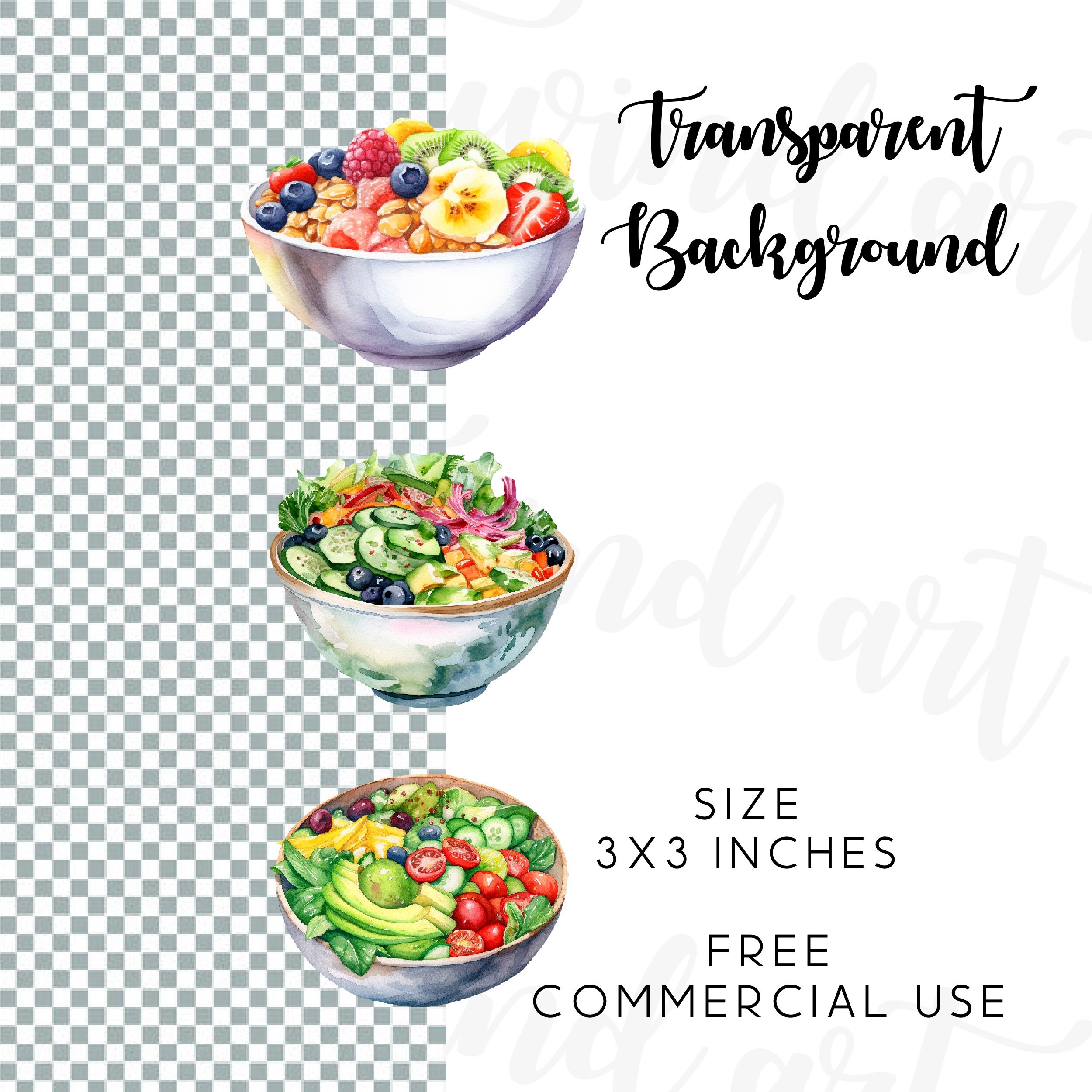 Watercolor Healthy Food Clipart Bundle Fruit Bowl Digital - Etsy