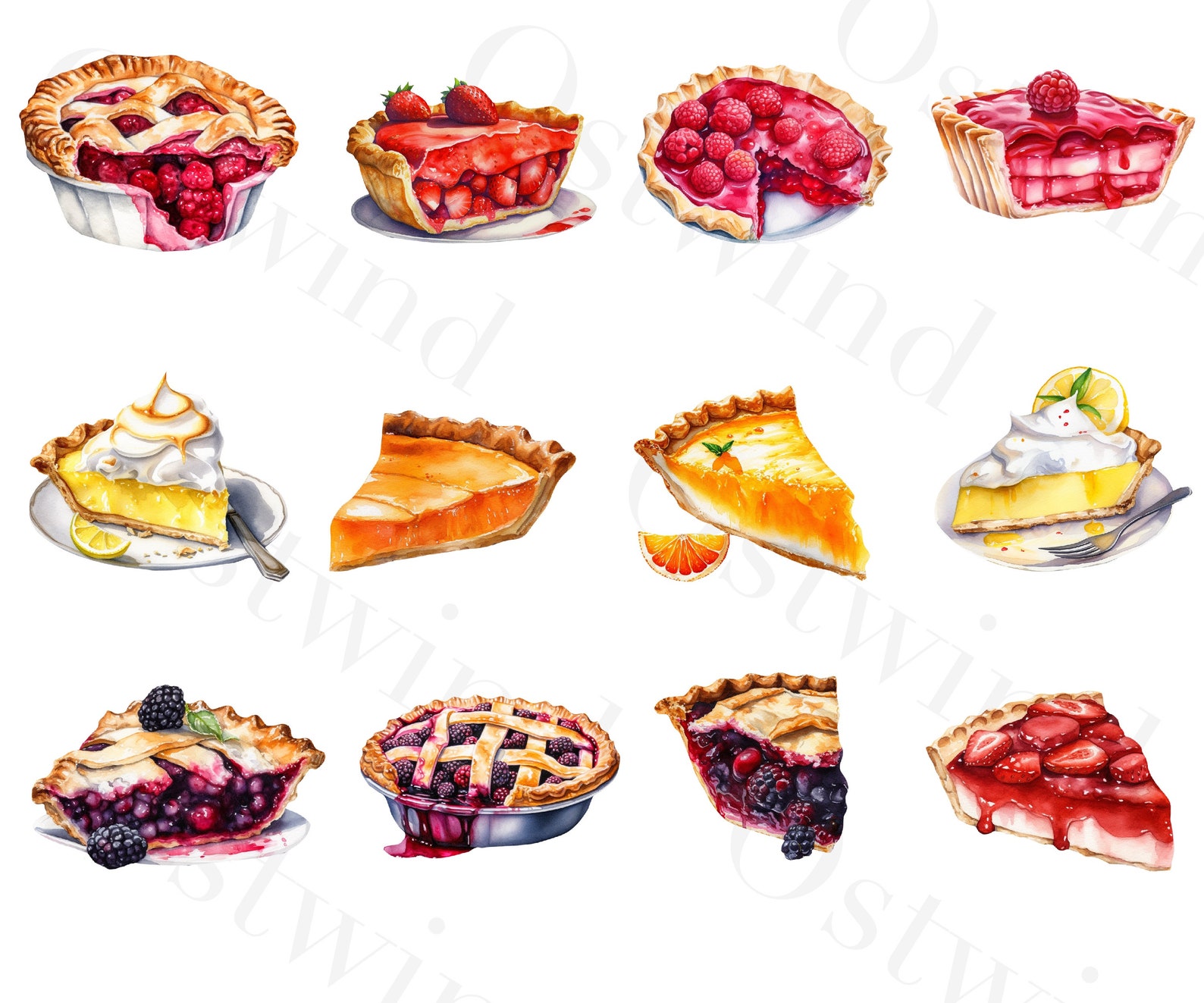 Watercolor Slices Pies Bundle Clipart, Pie Clipart PNG, Baking Clipart ...