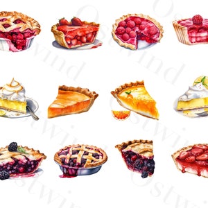 Watercolor Slices Pies Bundle Clipart, Pie Clipart PNG, Baking Clipart ...