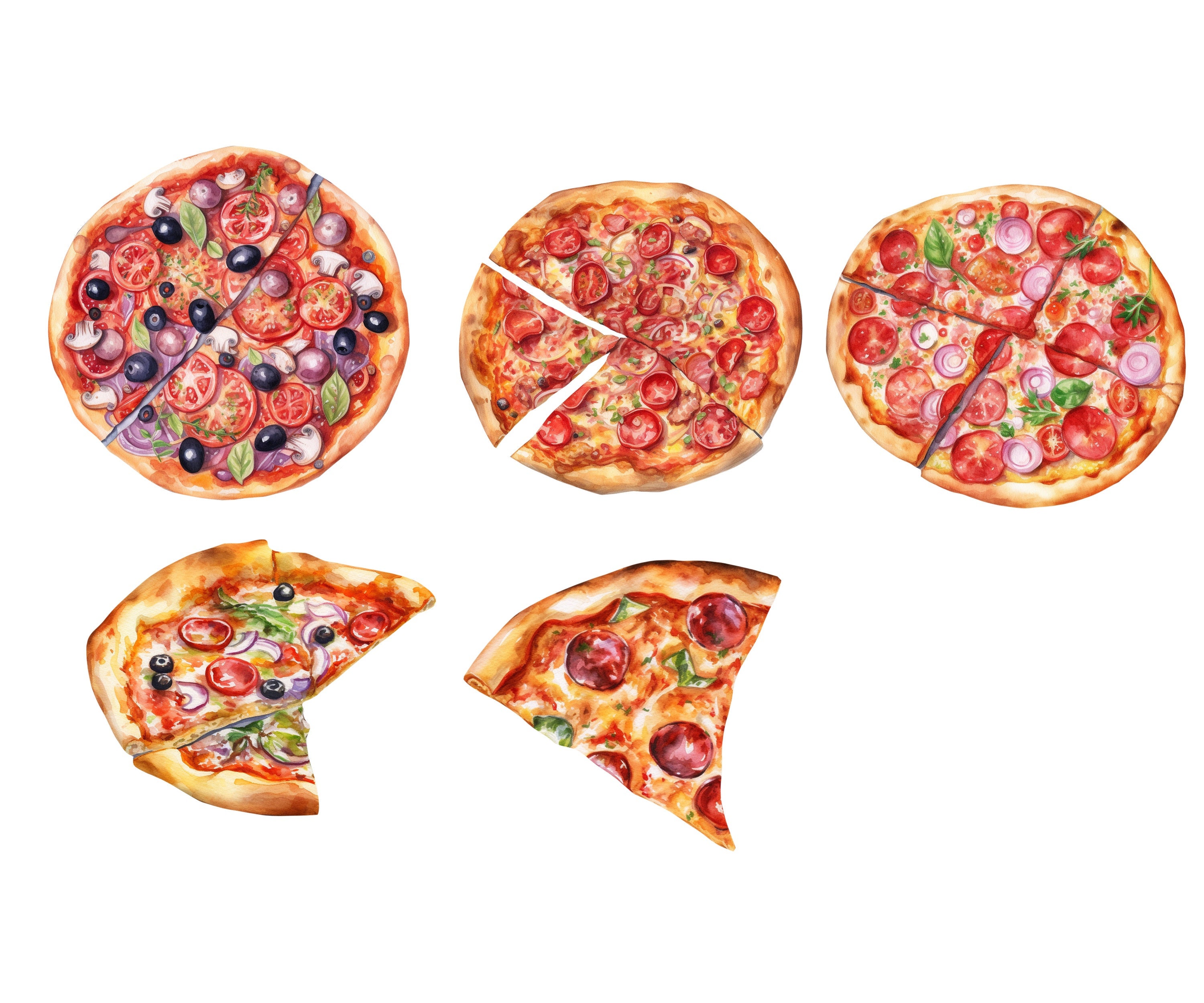 Watercolor Pizza Clipart in Transparent Background. Pizza Clipart ...