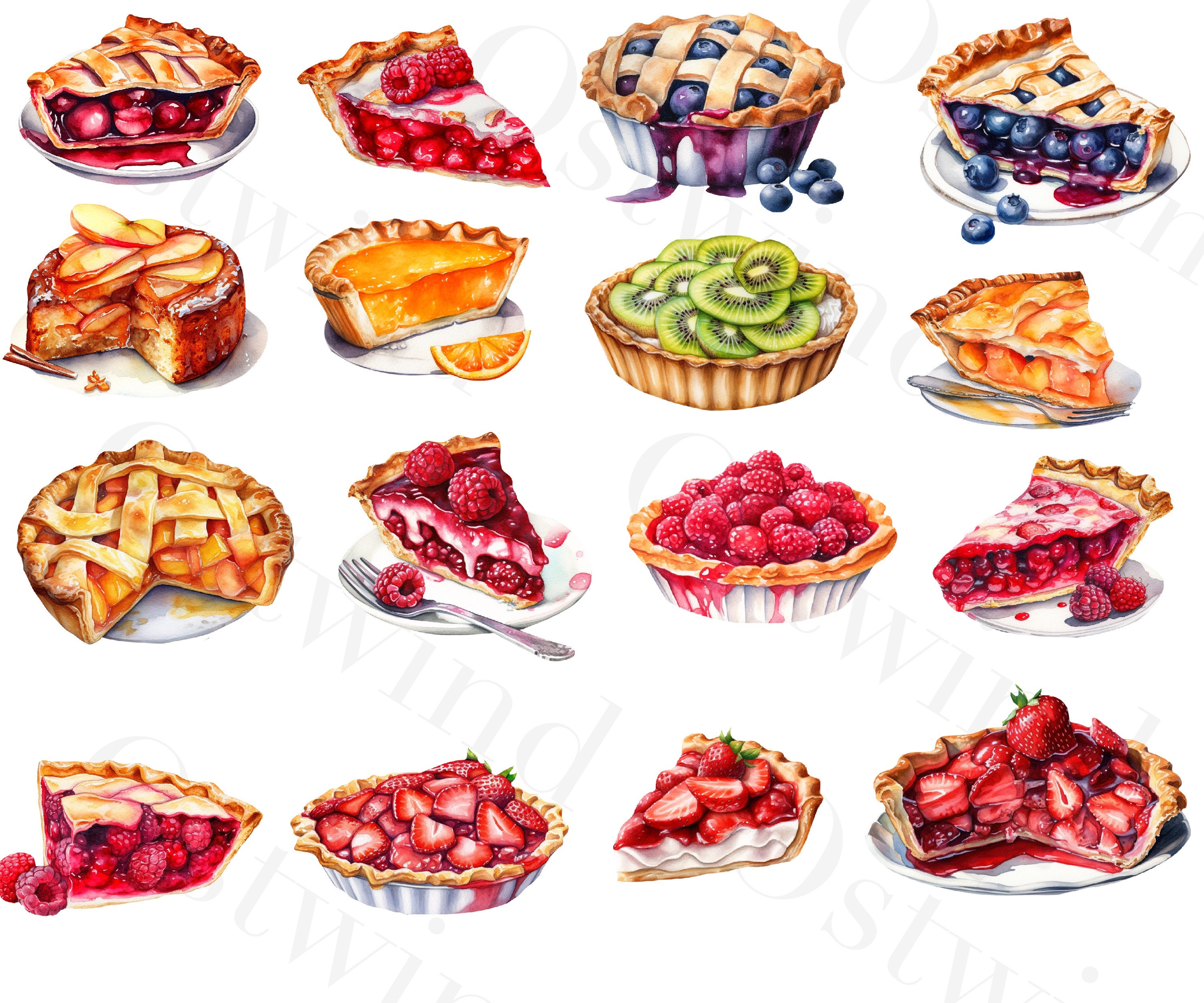 Watercolor Slices Pies Bundle Clipart, Pie Clipart PNG, Baking Clipart ...
