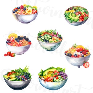 Watercolor Healthy Food Clipart Bundle, Fruit Bowl Digital Images ...
