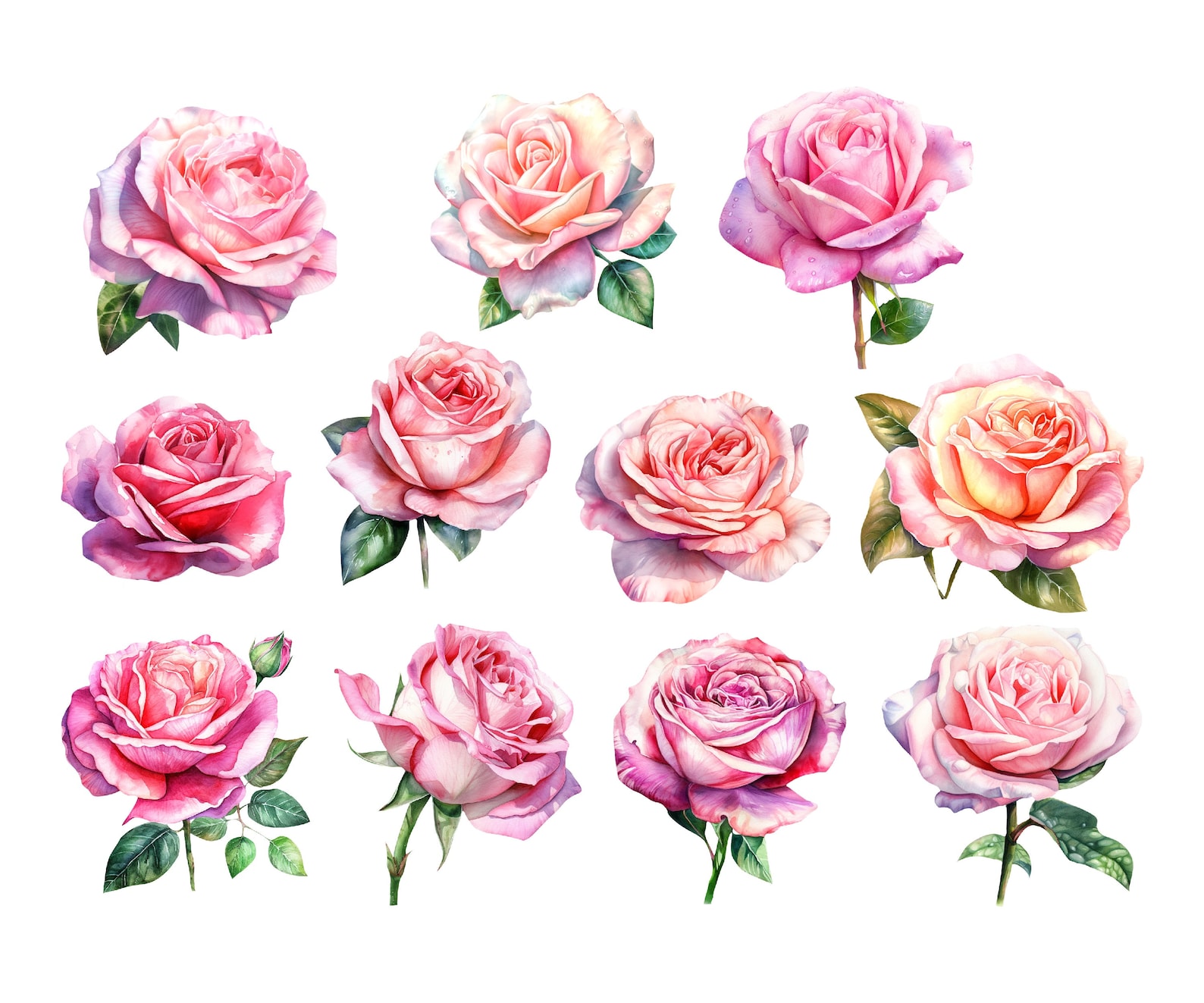 Watercolor Pink Flowers Clipart. Wildflowers Arrangement. Blue Roses ...