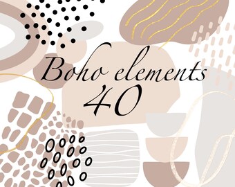 Boho Forms PNG Bundle Abstract Elements Clipart Modern | Etsy