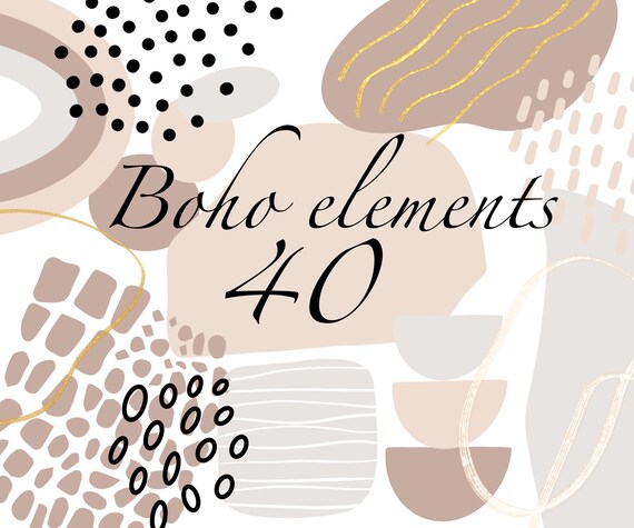 Boho Clipart Set Abstract Elements PNG Modern Boho Bundle | Etsy