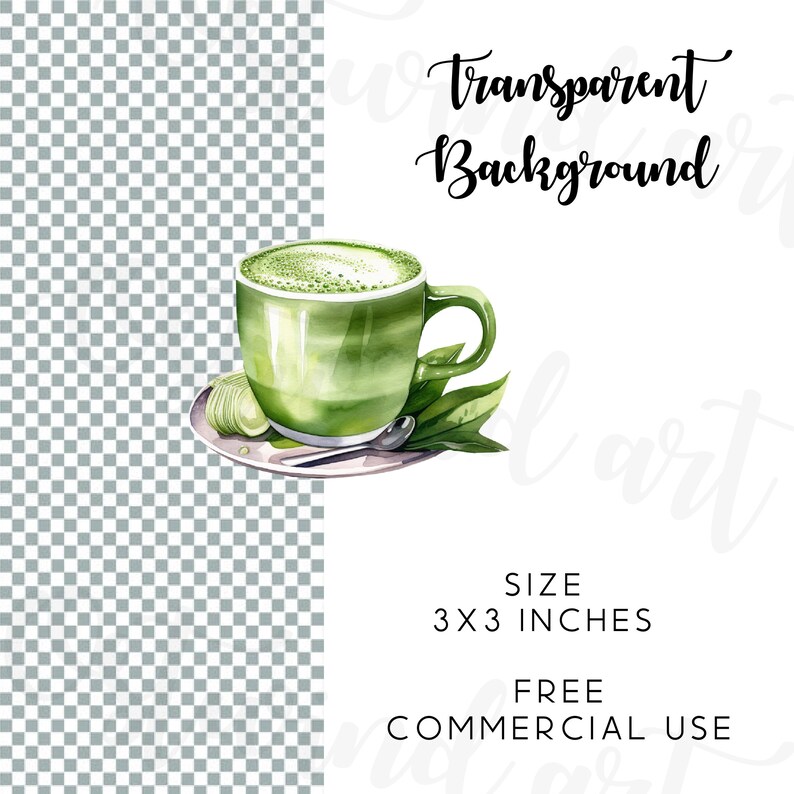 Matcha Watercolour Clipart. Green Tea Latte Drink Watercolor. Matcha ...