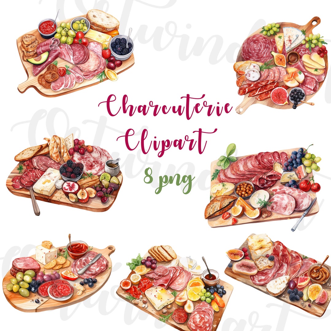 Watercolour Charcuterie Board Clipart Bundle. Meat Board. Food Clipart ...