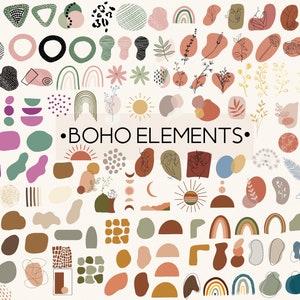Boho Clipart Set, Abstract Elements PNG, Modern Boho Bundle, Boho ...