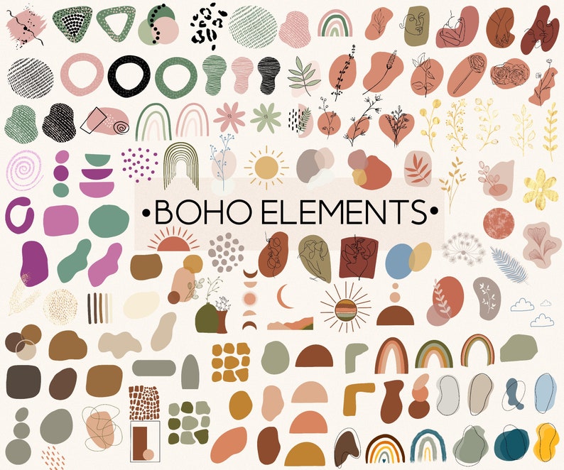 Boho Clipart Set Abstract Elements PNG Modern Boho Bundle - Etsy