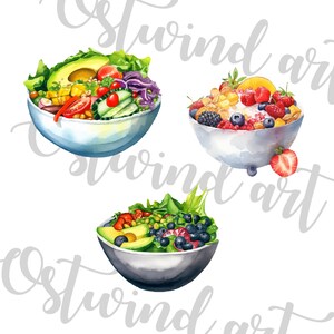 Watercolor Healthy Food Clipart Bundle, Fruit Bowl Digital Images ...