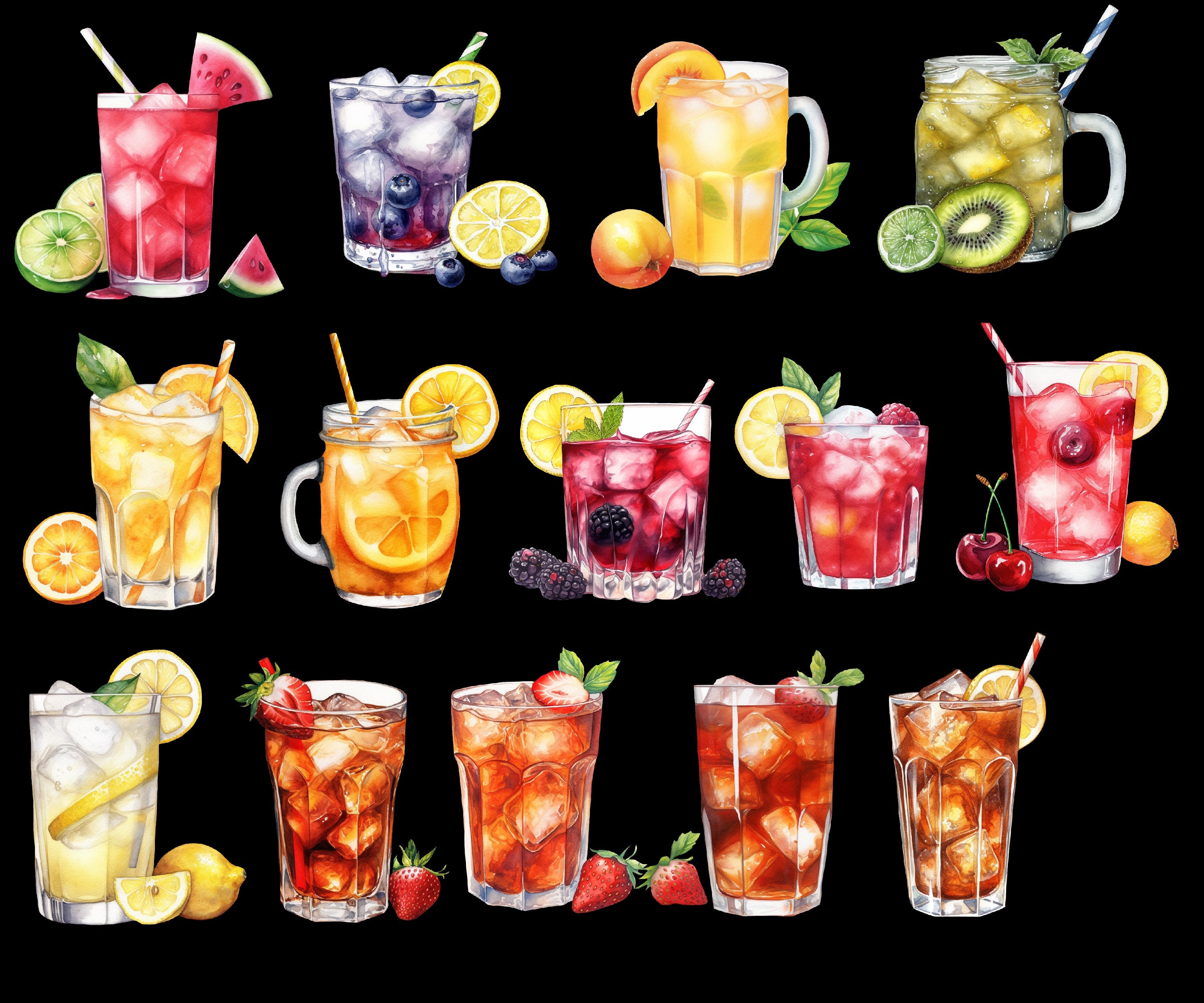 Watercolor Iced Tea Clipart. Watercolor Lemon Tea Mug.summer Berries ...