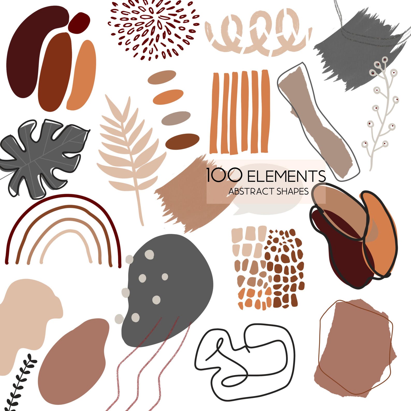 Abstract Boho Clipart, Modern Boho Collage, Abstract Shapes, Rainbow ...