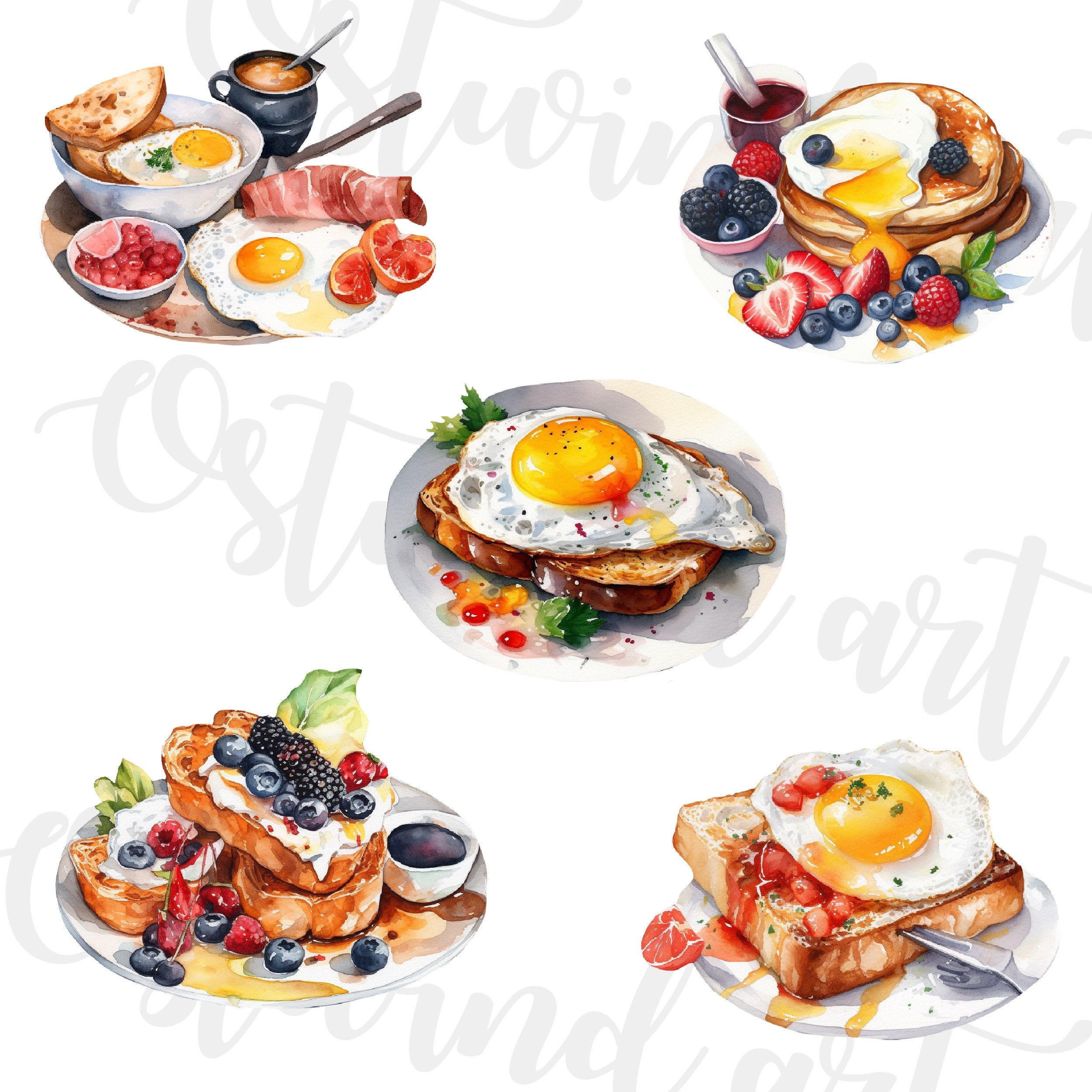 Watercolor Breakfast Clipart, English Breakfast Clipart, Bakery Clipart ...