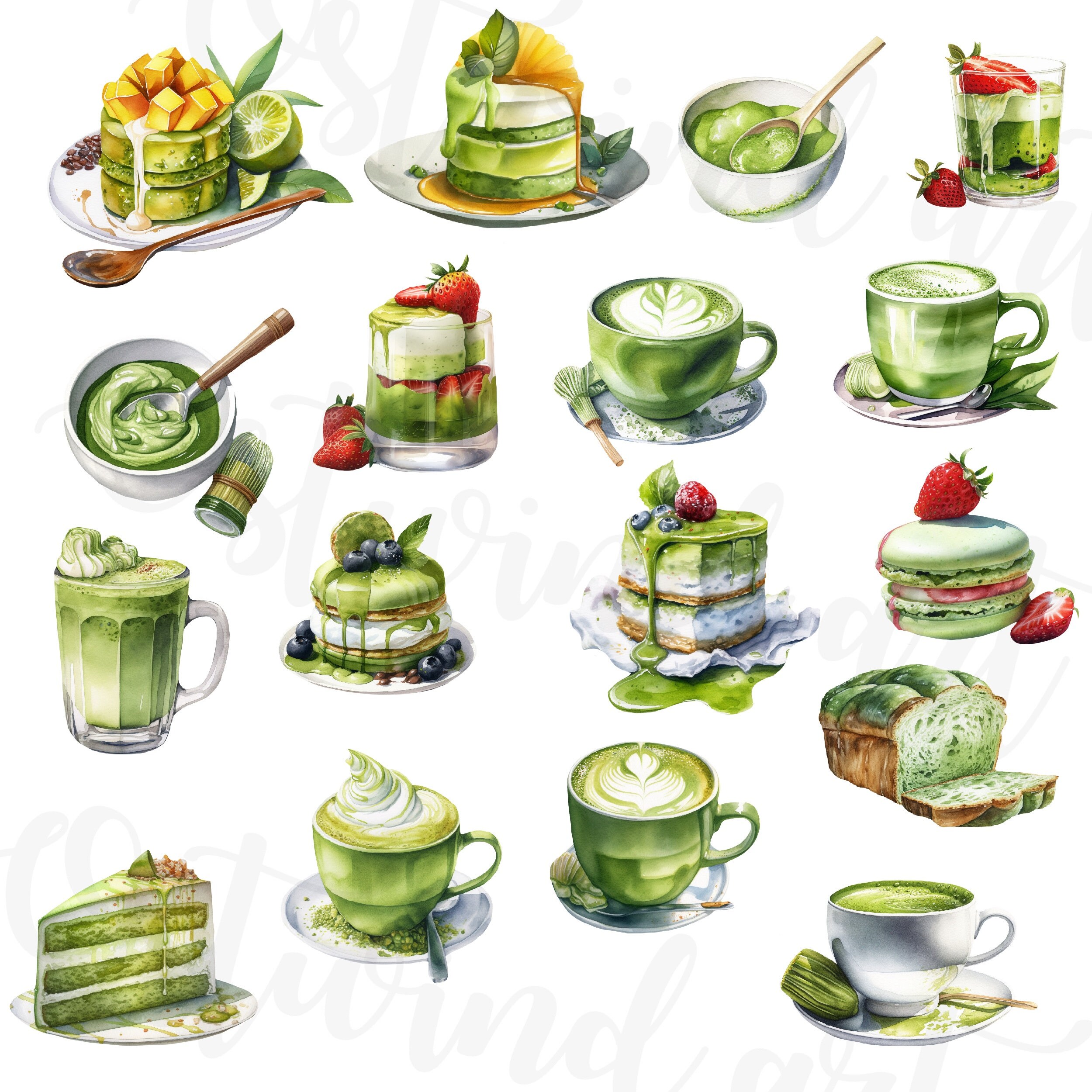Matcha Watercolour Clipart. Green Tea Latte Drink Watercolor. Matcha ...