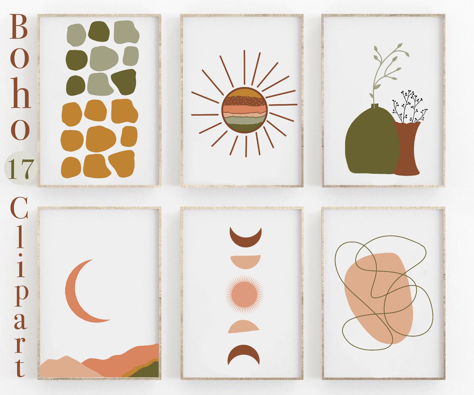 Boho Clipart Set Abstract Elements PNG Modern Boho Bundle - Etsy