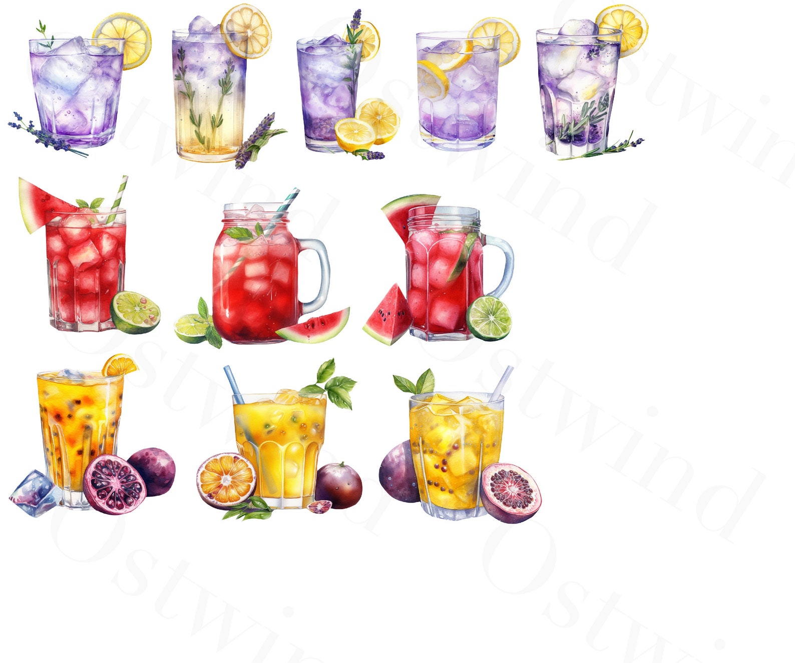 Watercolor Strawberry Lemonade Clipart Bundle, Refreshing Summer Drinks ...