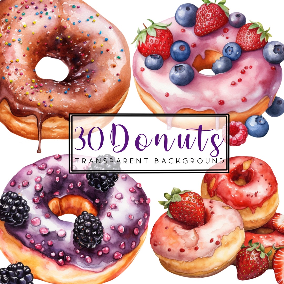 Watercolor Donut Clipart. Sweet Food Clipart. Commercial Use. Instant ...