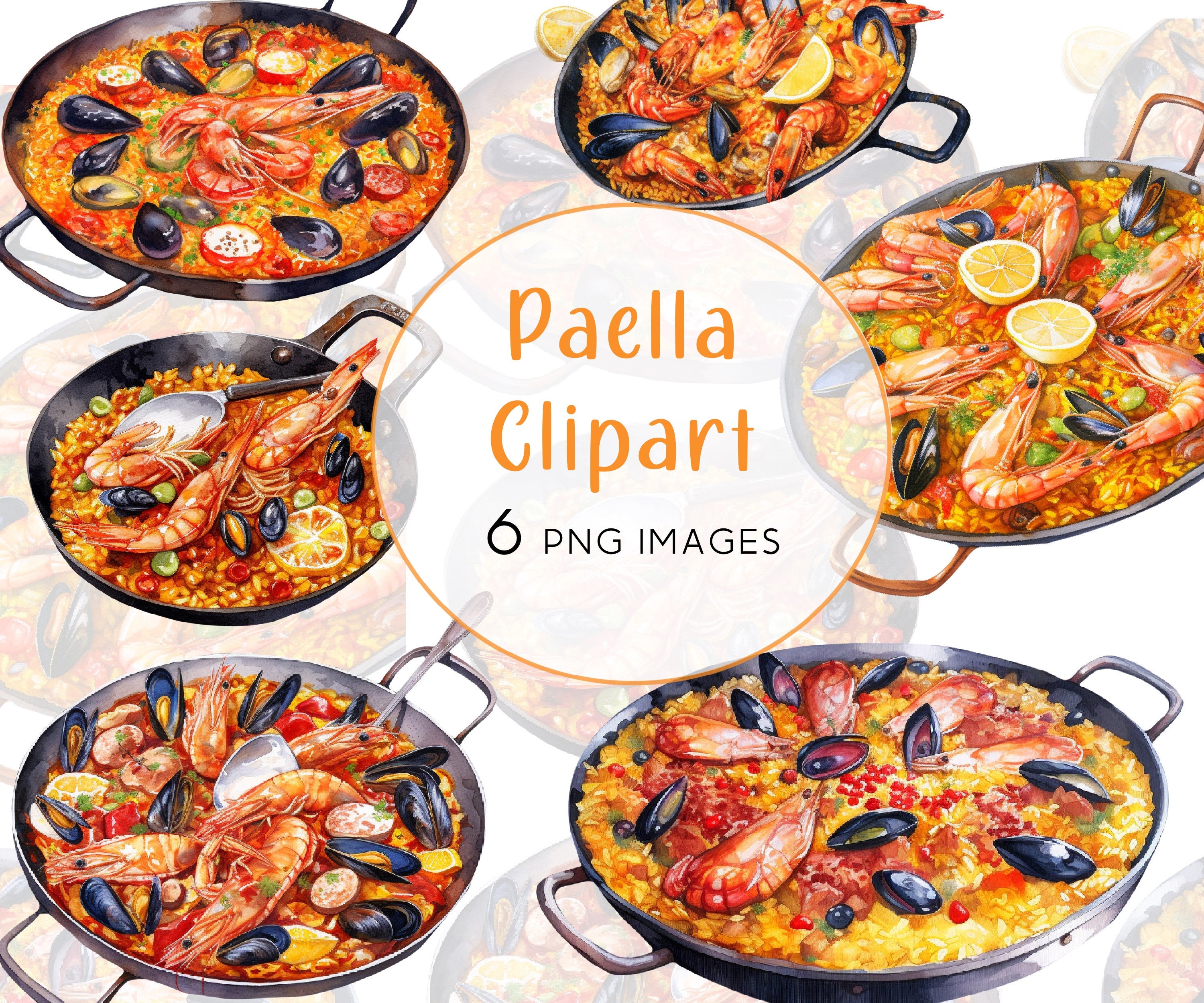 6 Paella Clipart Set in Transparent PNG. Watercolor Paella. Food ...
