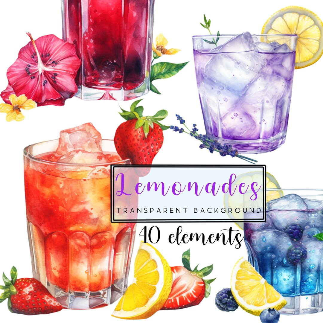 Watercolor Strawberry Lemonade Clipart Bundle, Refreshing Summer Drinks ...