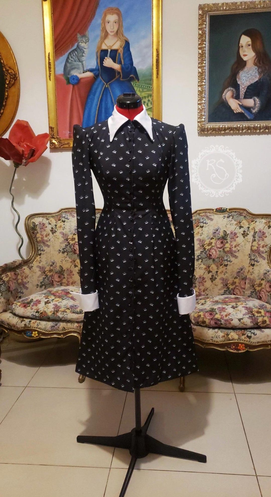 Black and White Gothic Dress With Collars, Beautiful Handmade Dollcore ...