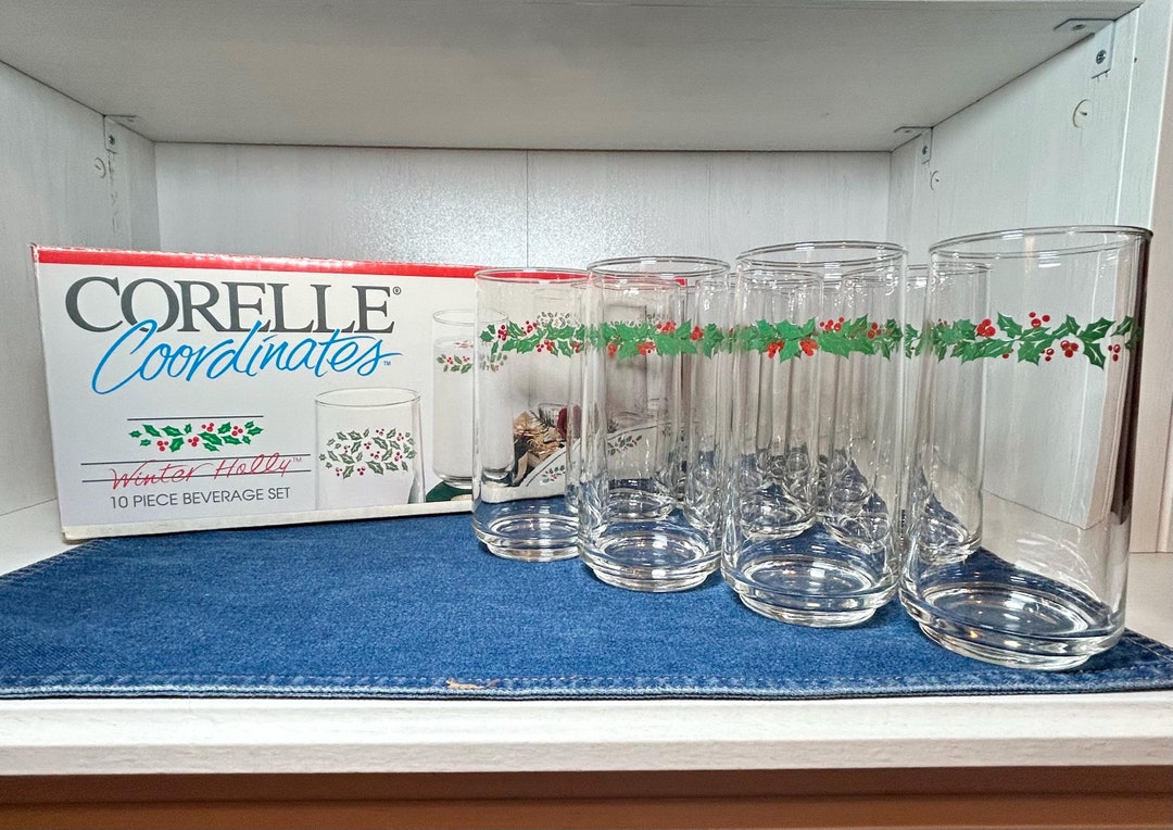 Corelle Christmas Corning Winter Holly Tumbler Complete Set With ...