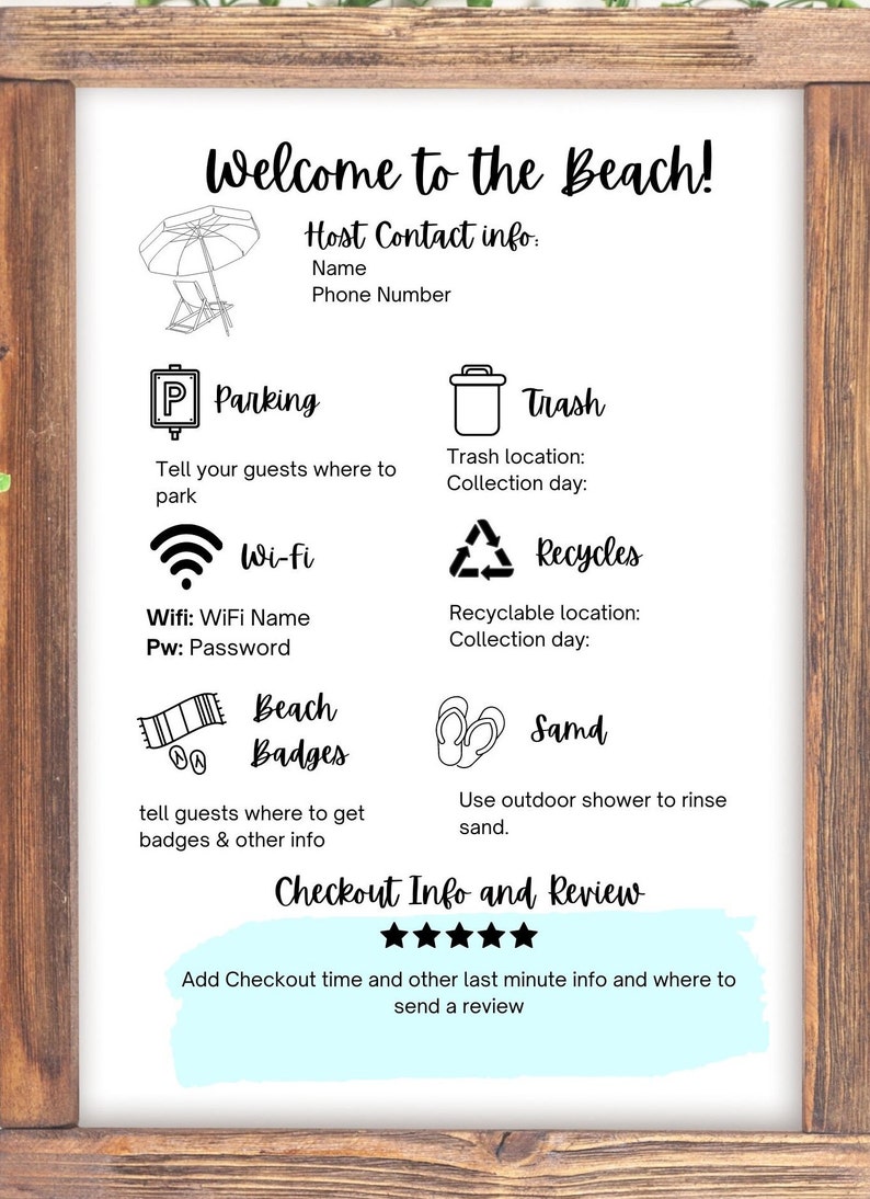 Customizable Airbnb VRBO Host Signs House Rules FAQ Checkin/checkout ...