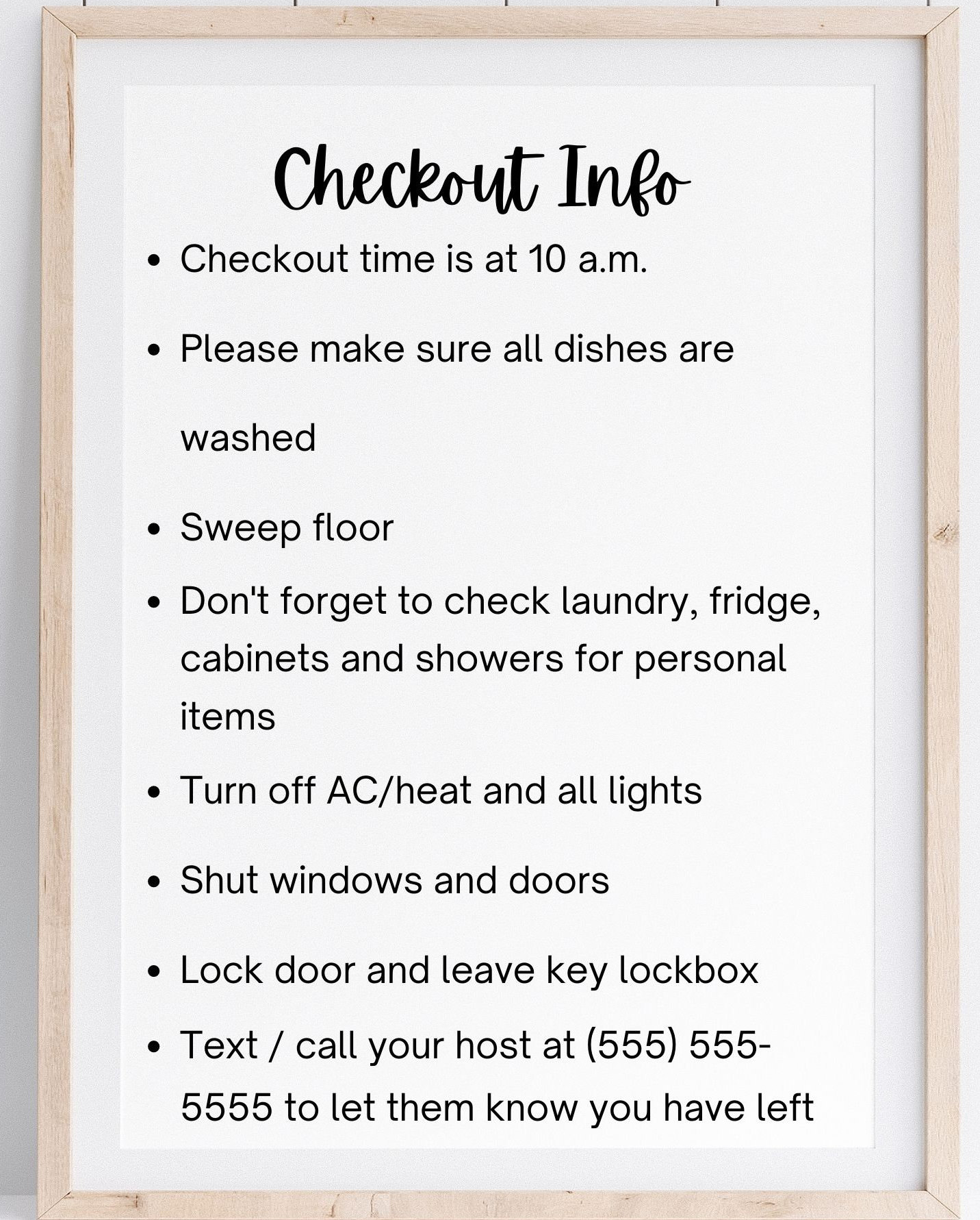 Customizable Airbnb VRBO Host Signs House Rules FAQ Checkin/checkout ...