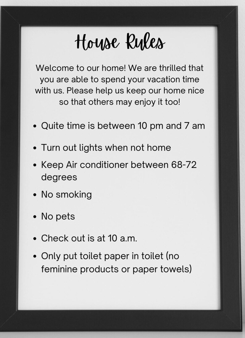 Customizable Airbnb VRBO Host Signs House Rules FAQ Checkin/checkout ...