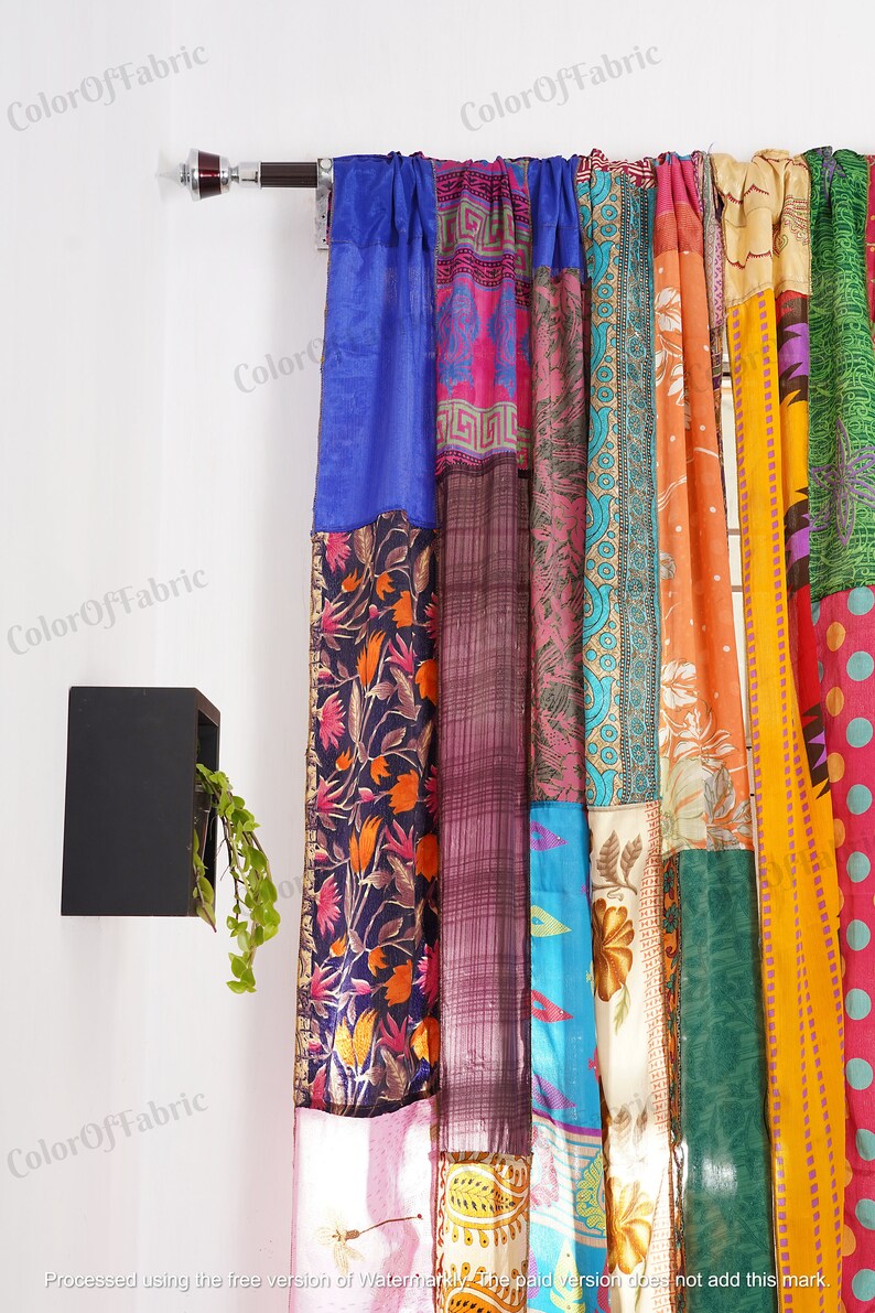 2 Pcs of Indian Vintage Old Silk Sari Multi Color Handmade Patchwork ...