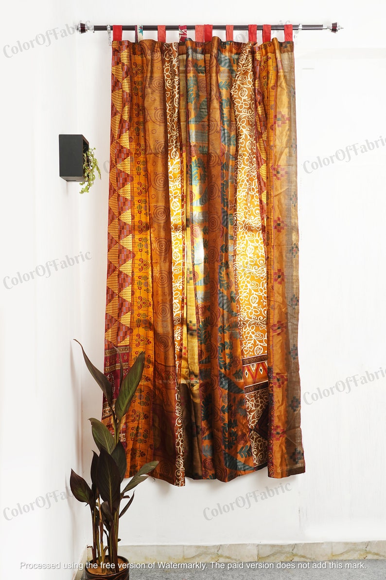EXPRESS SERVICE of Indian Vintage Old Silk Sari Fabric Handmade Curtain ...