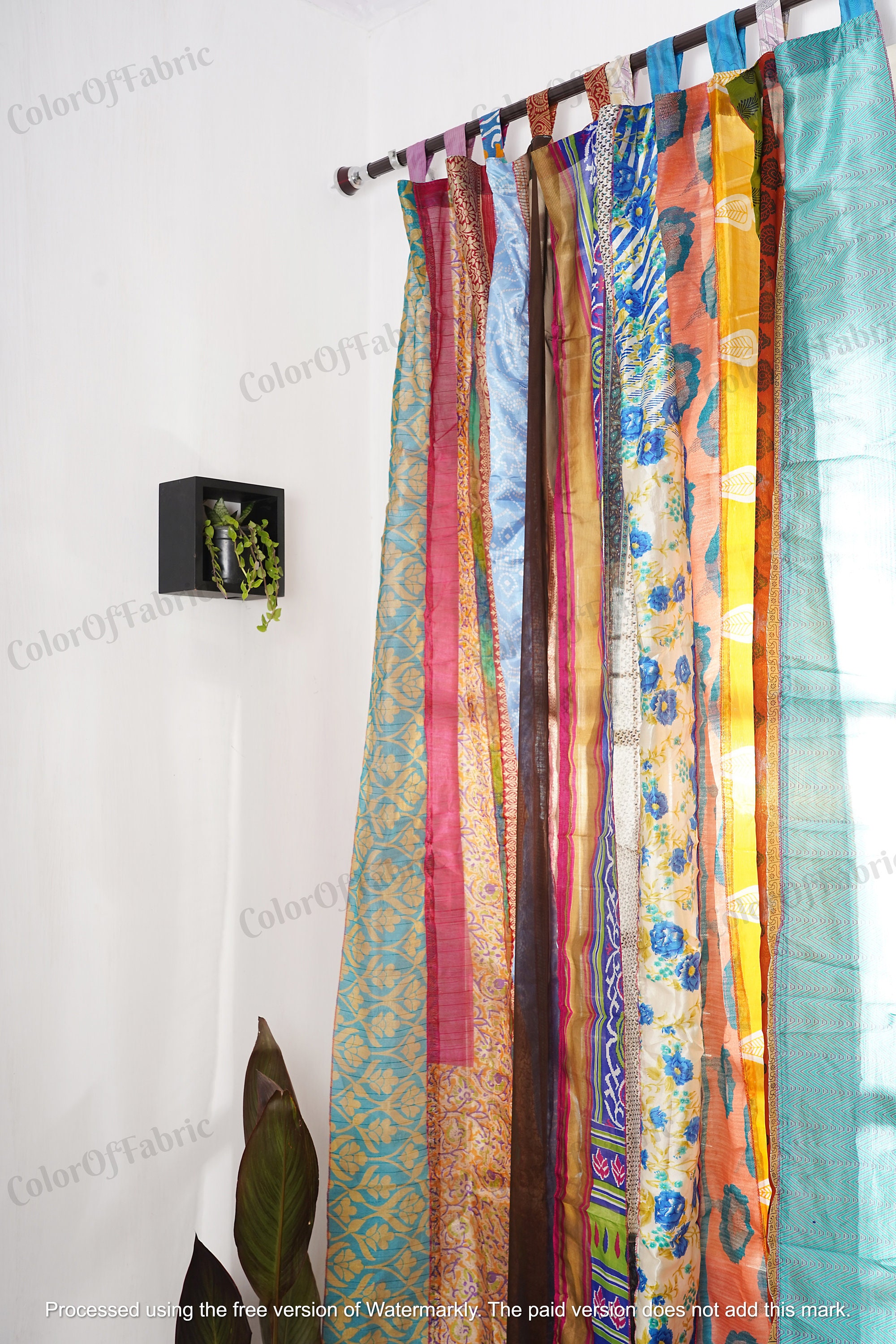 Indian Vintage Old Silk Sari Multi Color Handmade Patchwork Curtain ...