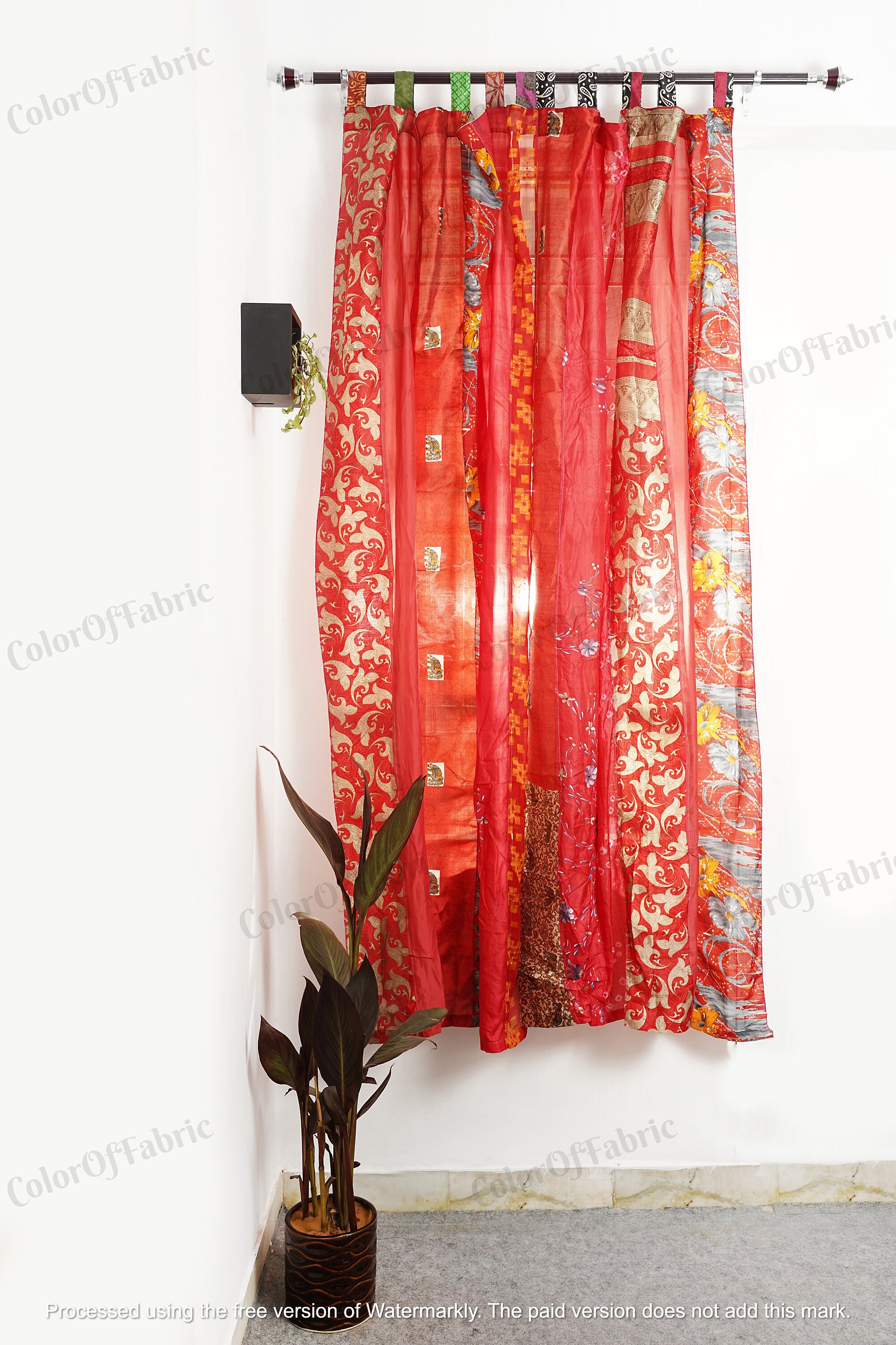 EXPRESS SERVICE of Indian Vintage Old Silk Sari Fabric Handmade Curtain ...