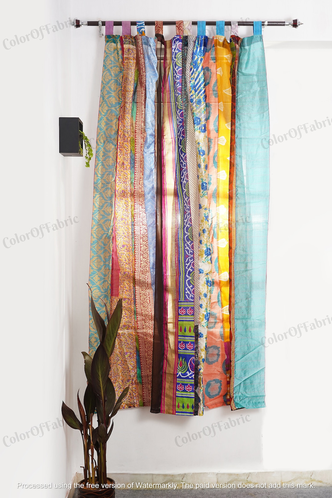 Indian Vintage Old Silk Sari Multi Color Handmade Patchwork Curtain ...