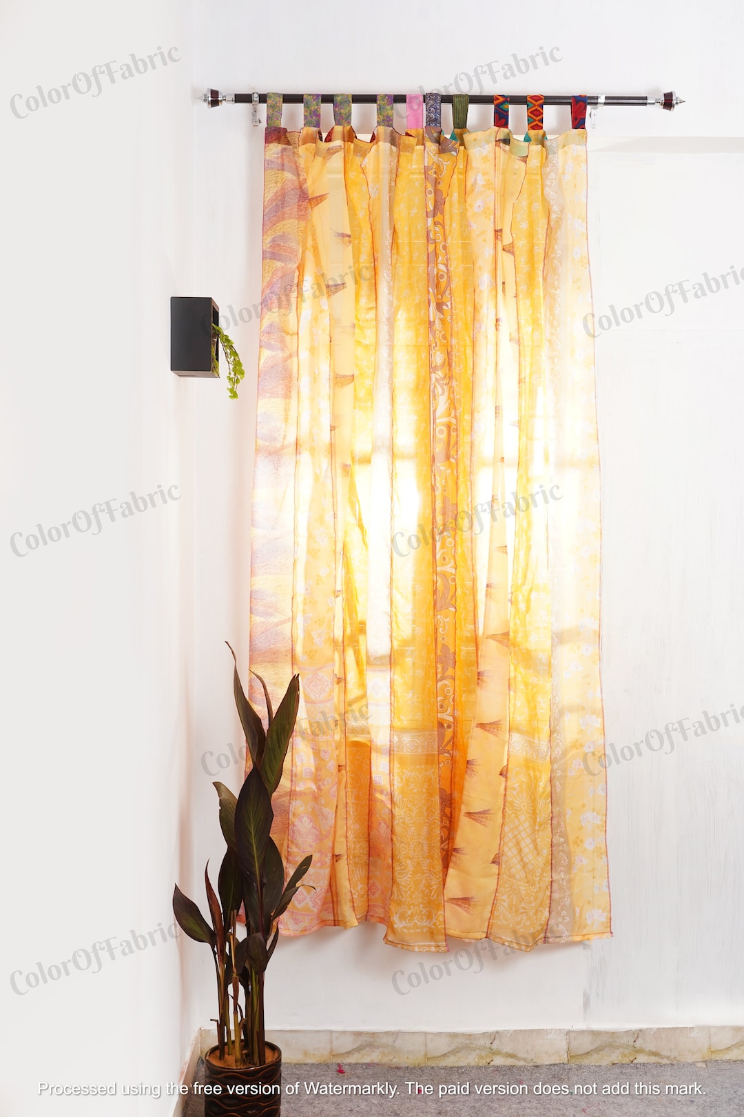 Indian Vintage Old Silk Sari Fabric Handmade Curtain Door Window Decor ...