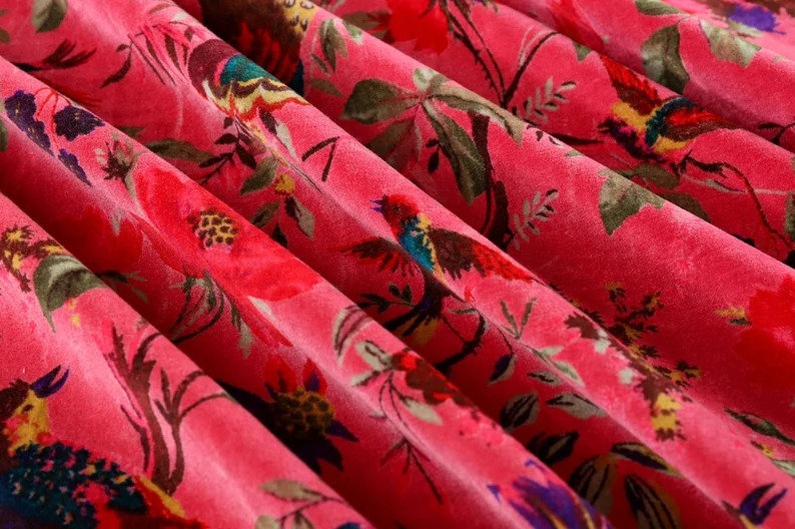 Printed Velvet Fabric Indian Fabric Floral PINK BIRD Print - Etsy