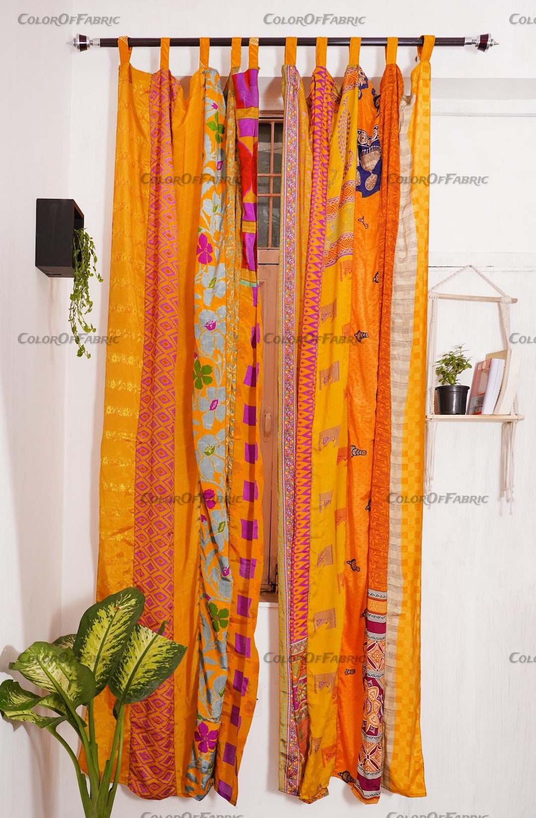 FREE SHIPPING - Indian Handmade Silk Saree Fabric Curtain Decorative ...