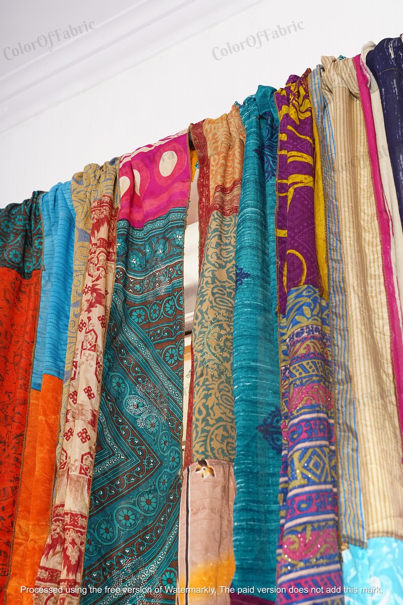 2 Pcs of Indian Vintage Old Silk Sari Multi Color Handmade Patchwork ...