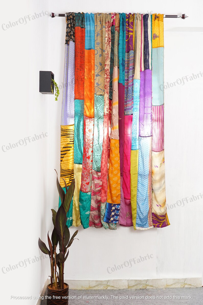 2 Pcs of Indian Vintage Old Silk Sari Multi Color Handmade Patchwork ...