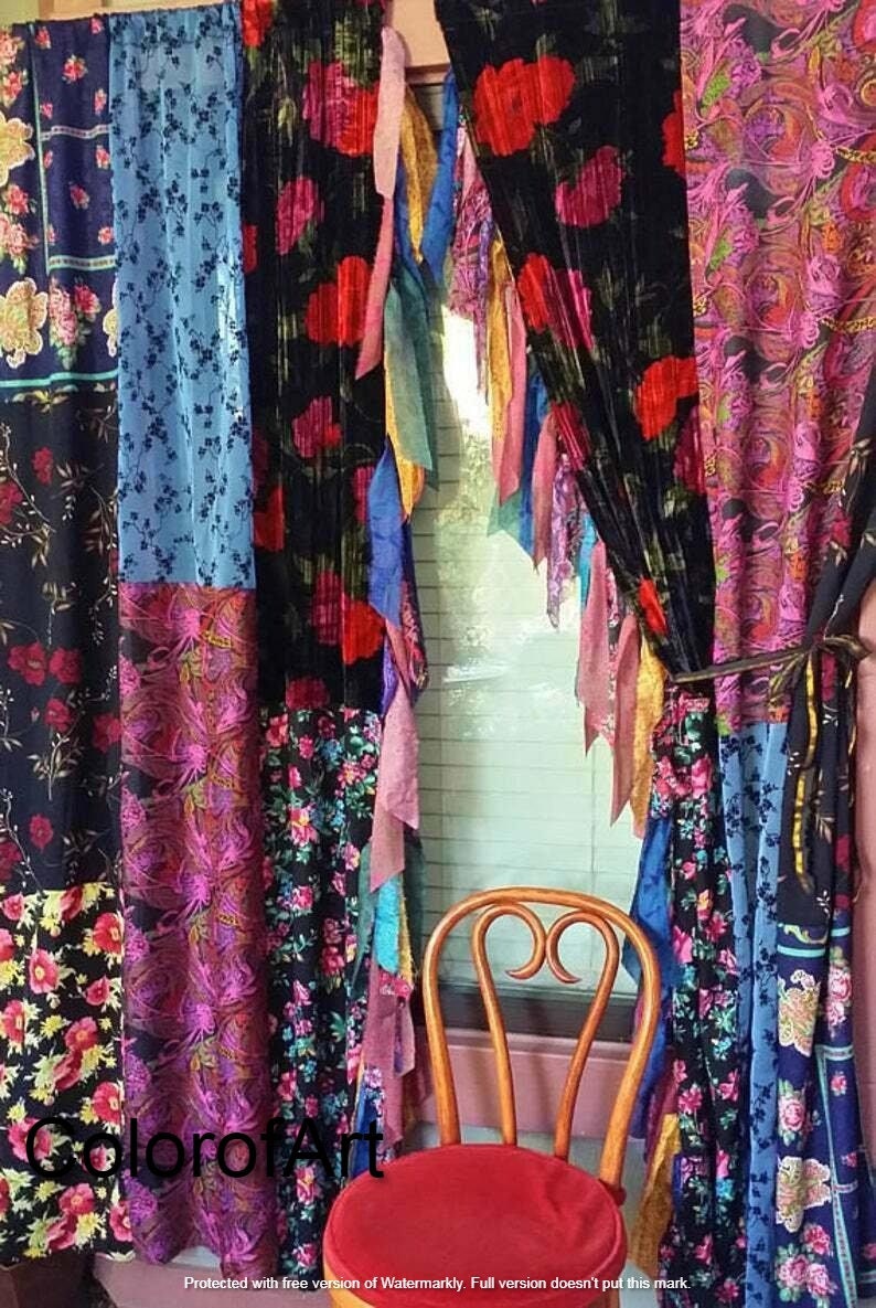 2 Pcs of Indian Curtain Saree Silk Curtain Sari Boho Curtain - Etsy