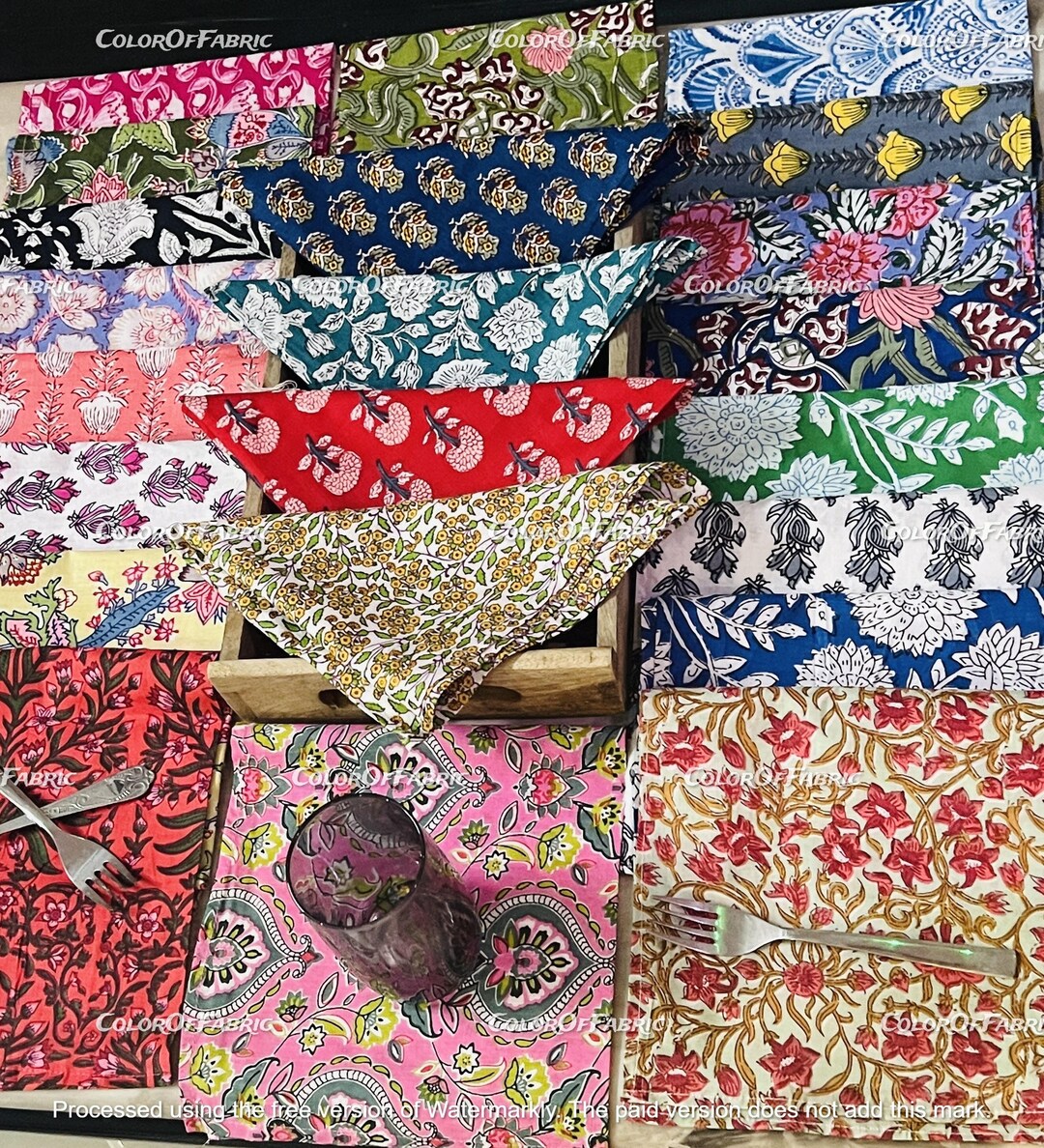 Assorted Napkin Set, 50 Pack of Hand Block Printed Napkins, Bohemian ...