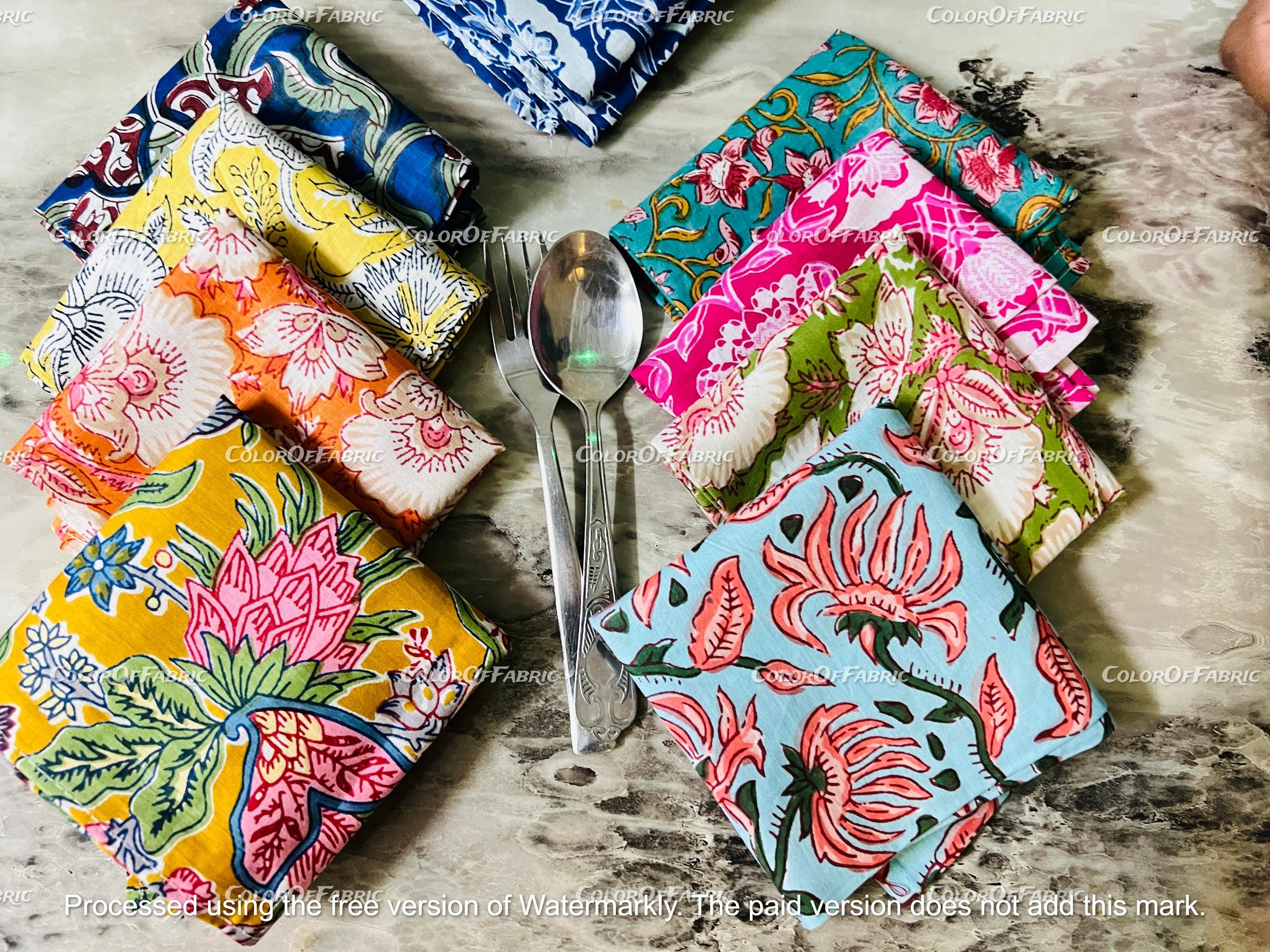 Assorted Napkin Set, 50 Pack of Hand Block Printed Napkins, Bohemian ...