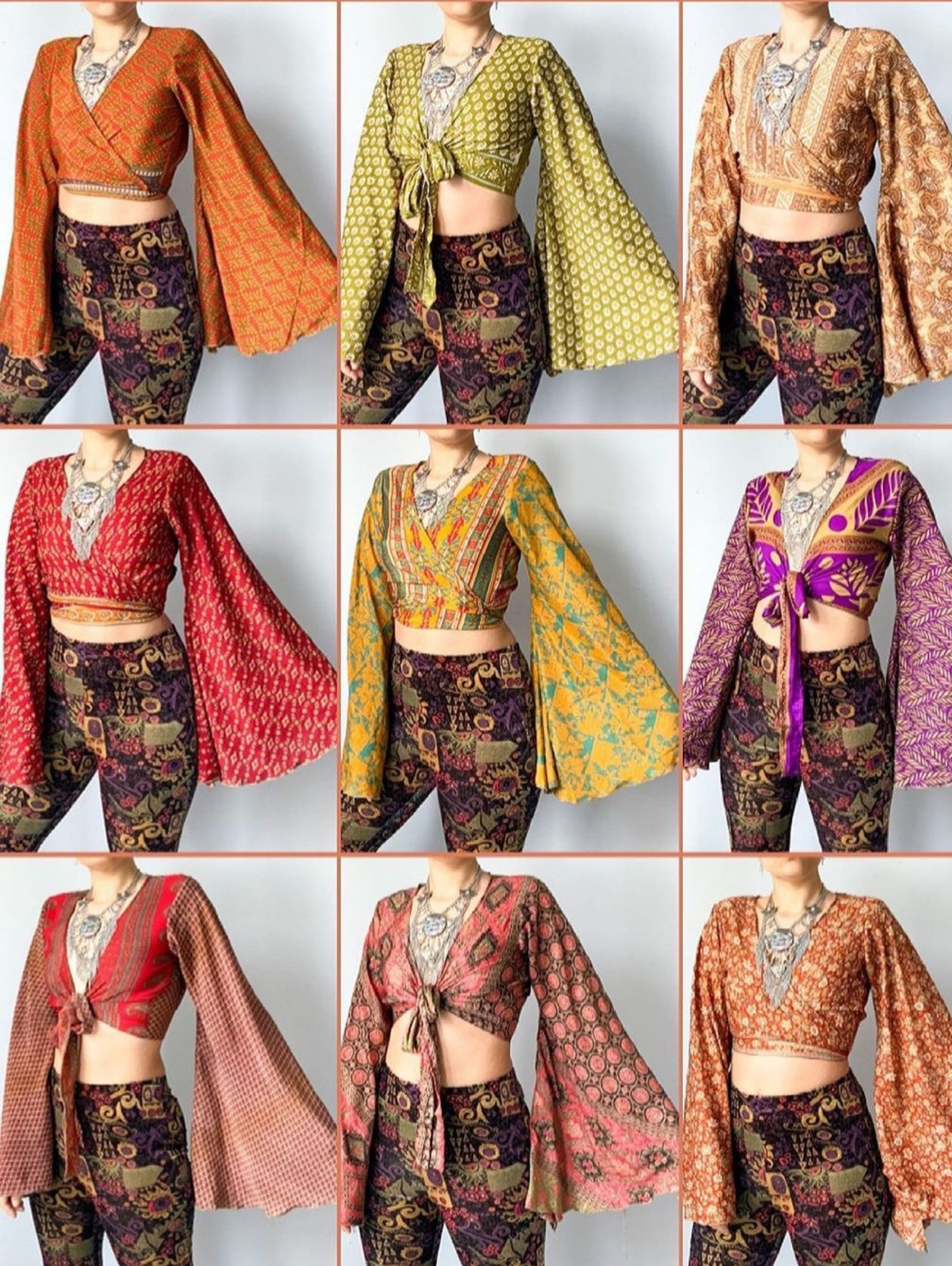 Silk floral Print Flared Sleeve Wrap Top Bell Sleeve | Etsy