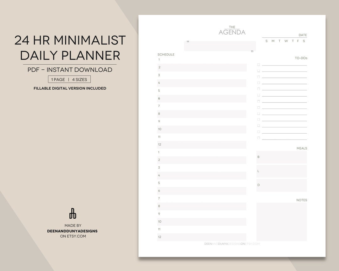 Printable Digital Minimalist Daily Planner Productivity Planner Daily ...
