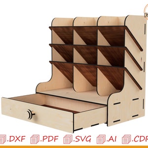 Laser Cut Wood Desk Organizer, Glowforge Cnc Pen Holder, Pen Storage ...