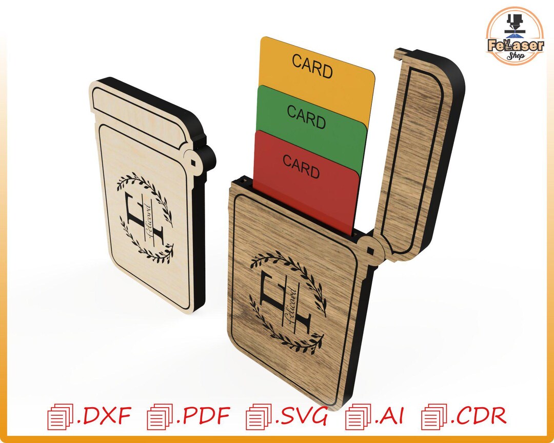 Laser Cut Wooden Card Case Template: Personalized Vector Files (digital ...