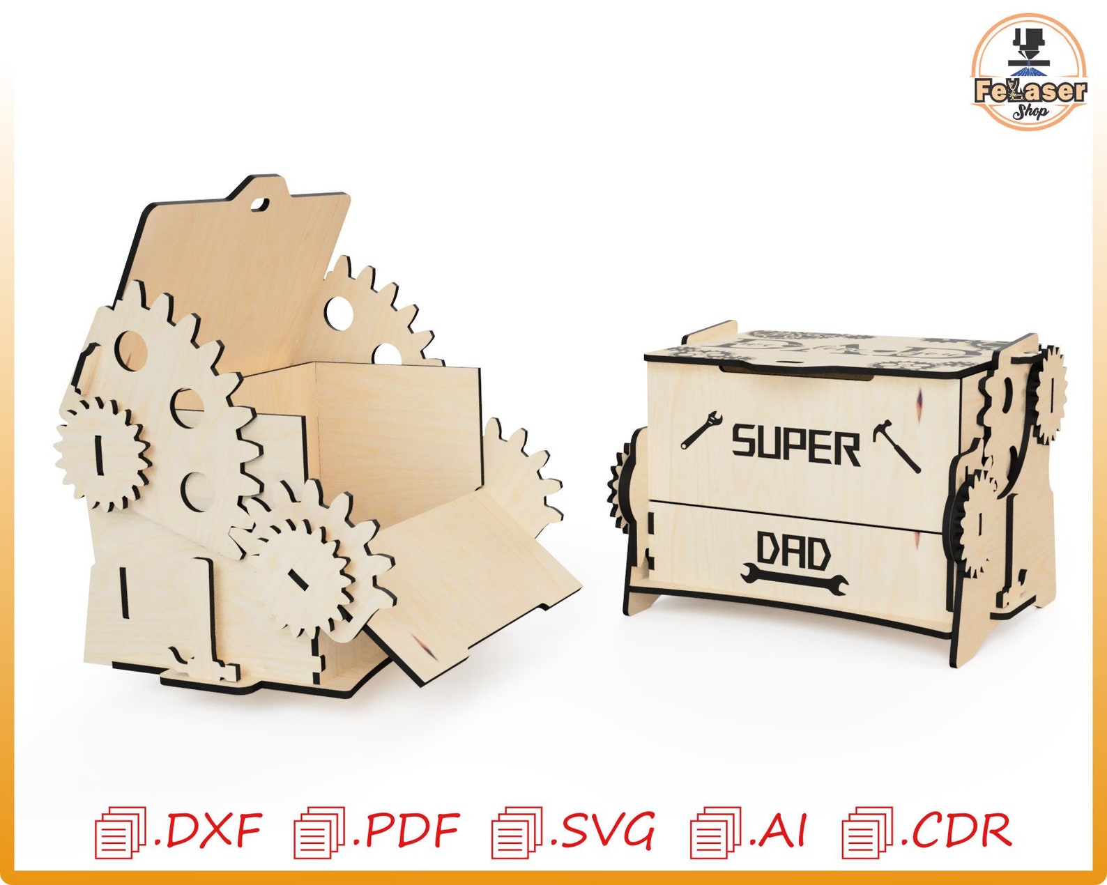 Personalized Mechanical Dad Box: Laser Cut Wood Template (digital ...