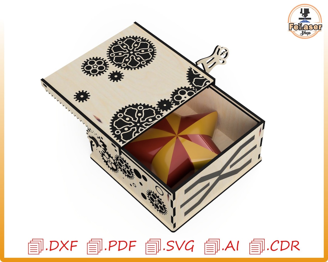 CNC Laser Cut Box Template, Mechanical Gear Design (digital File) - Etsy