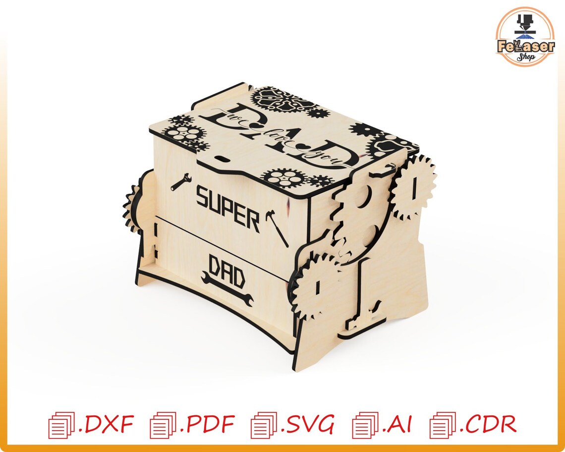 Personalized Mechanical Dad Box: Laser Cut Wood Template (digital ...